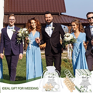 Sintuff 100 Sets Wedding Favors for Guests Rustic Wood Puzzle Keychain Thank You Card Organza Bag Wedding Party Bridal Shower Souvenir (Natural Wood)