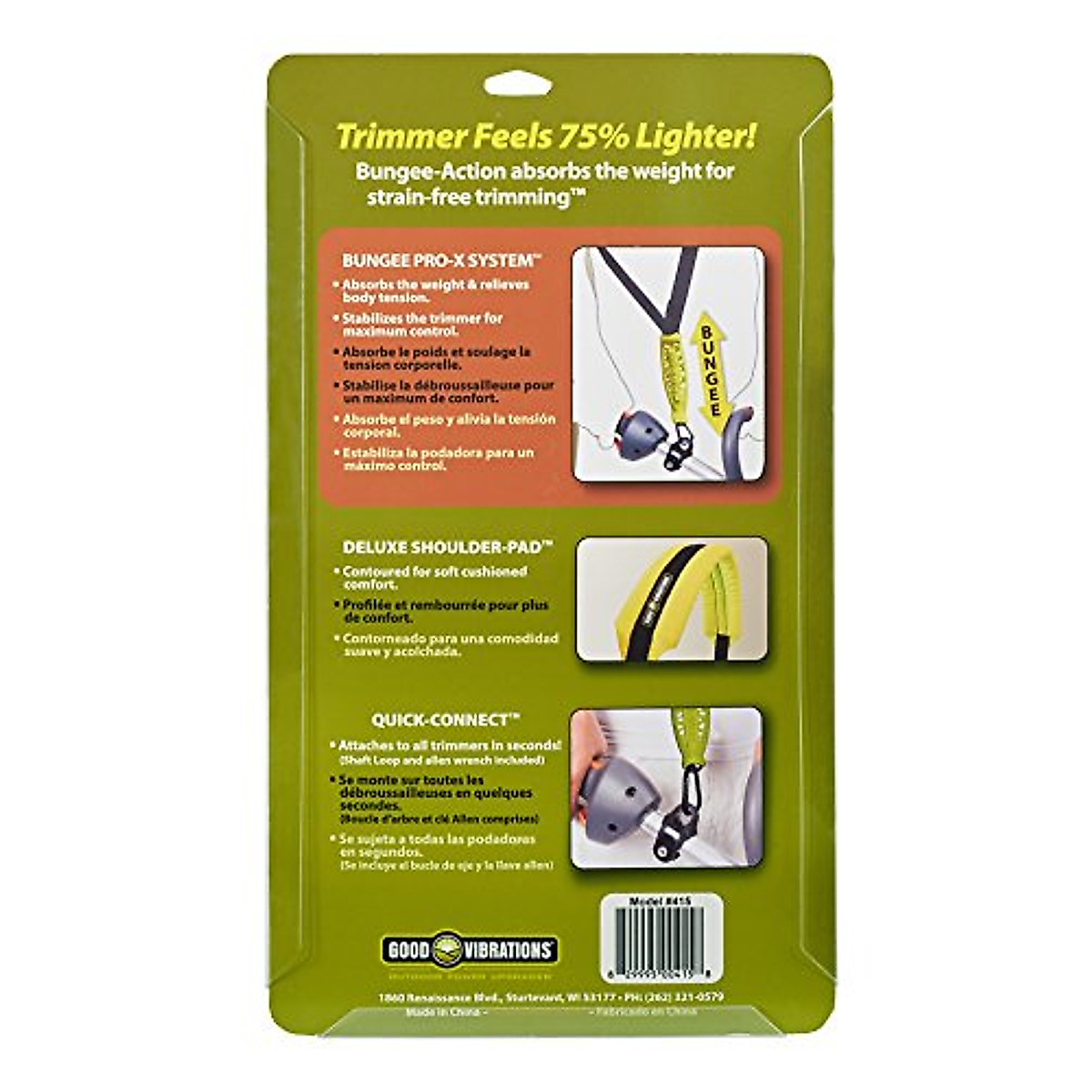 Good Vibrations Zero Gravity - Universal Weight Absorbing String Trimmer Strap with Bungee PRO-X System & Deluxe Comfort Shoulder Pad - Reliefs Body Tensions & Stabilizes Trimmer for Maximum Control