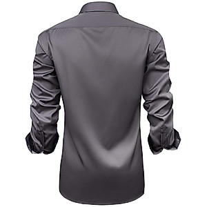 J.VER Men's Casual Long Sleeve Stretch Dress Shirt Wrinkle-Free Regular Fit Button Down Shirts Grey Medium