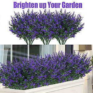 SAYW Artificial Flowers 10 Bundles Artificial Lavender Fake Flowers, Lifelike UV Resistant No Fade Faux Plastic Plants for Indoor Outdoor Home Office Garden Wedding Decorations(Purple)