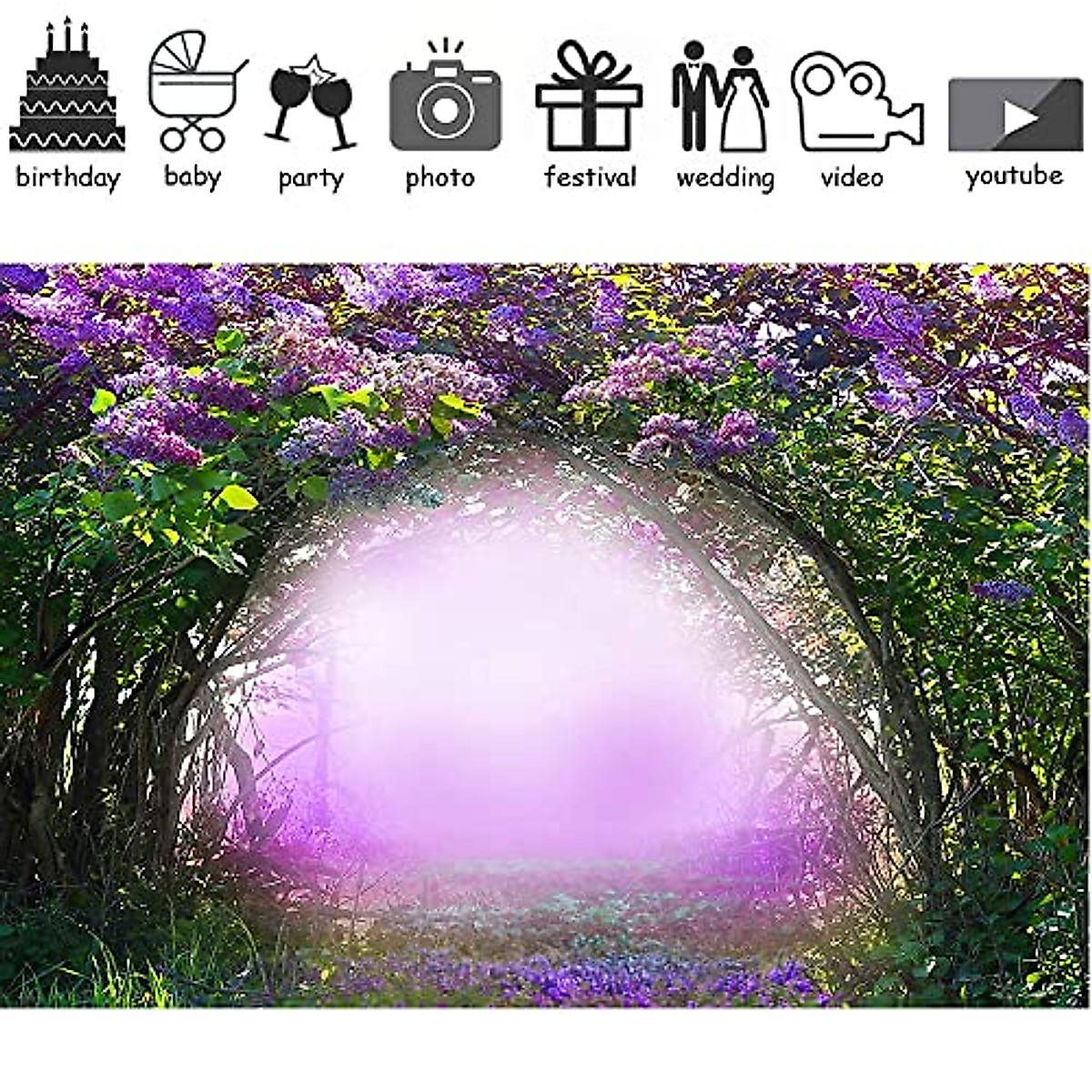 AOSTO 7x5ft Fairytale Wonderland Magical Forest Backdrop for Girl Baby Shower Birthday Party Decorations Enchanted Garden Theme Photo Background Spring Purple Flowers Backdrop photo studio prop w-2269