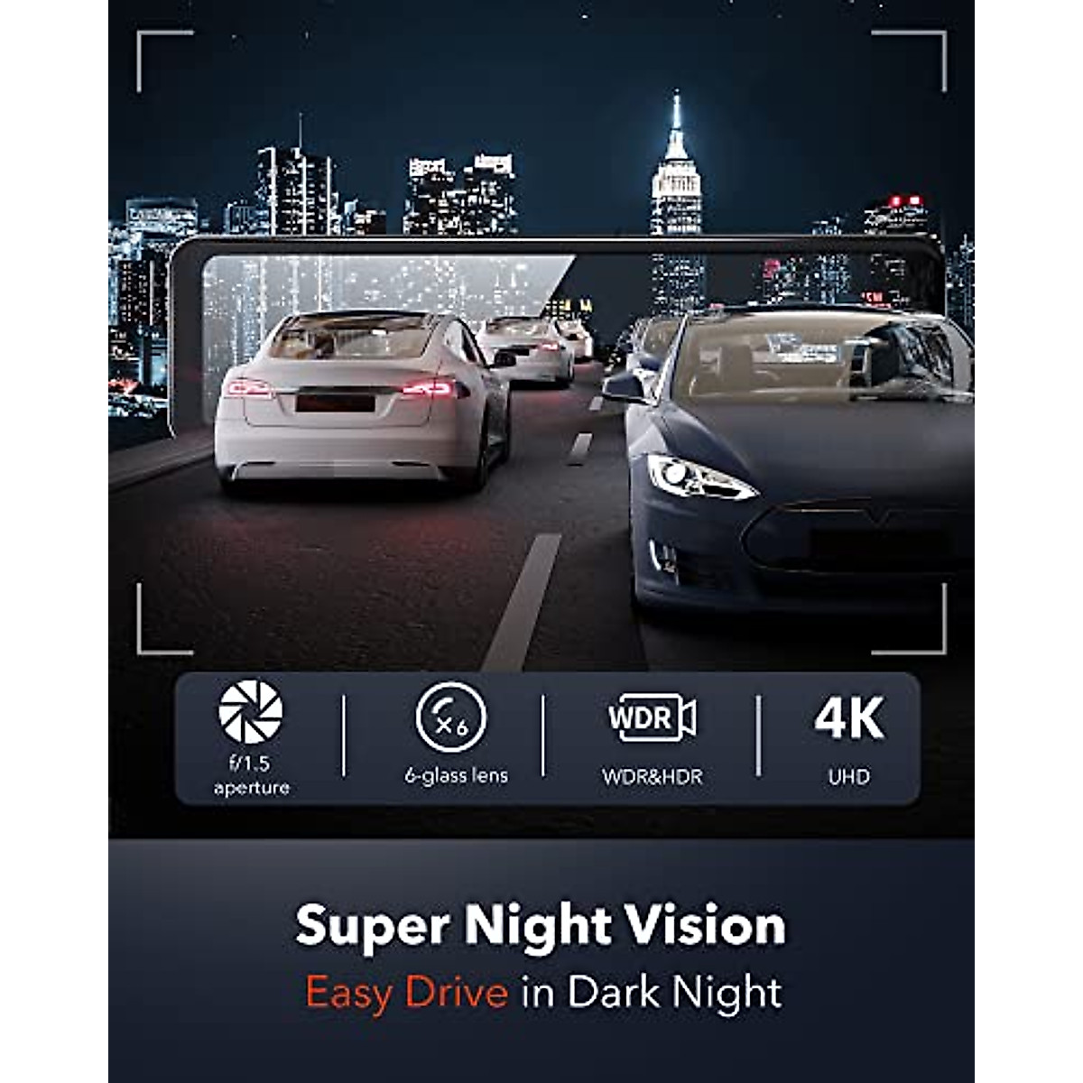 REDTIGER Rear View Mirror Camera 11'' UHD 4K Front and 1080P Rear View Mirror Dual Cameras for Cars,GPS,Parking Monitor,Night Vision,Smart Reverse Parking Assistance,Touchscreen,Free 32 GB Card