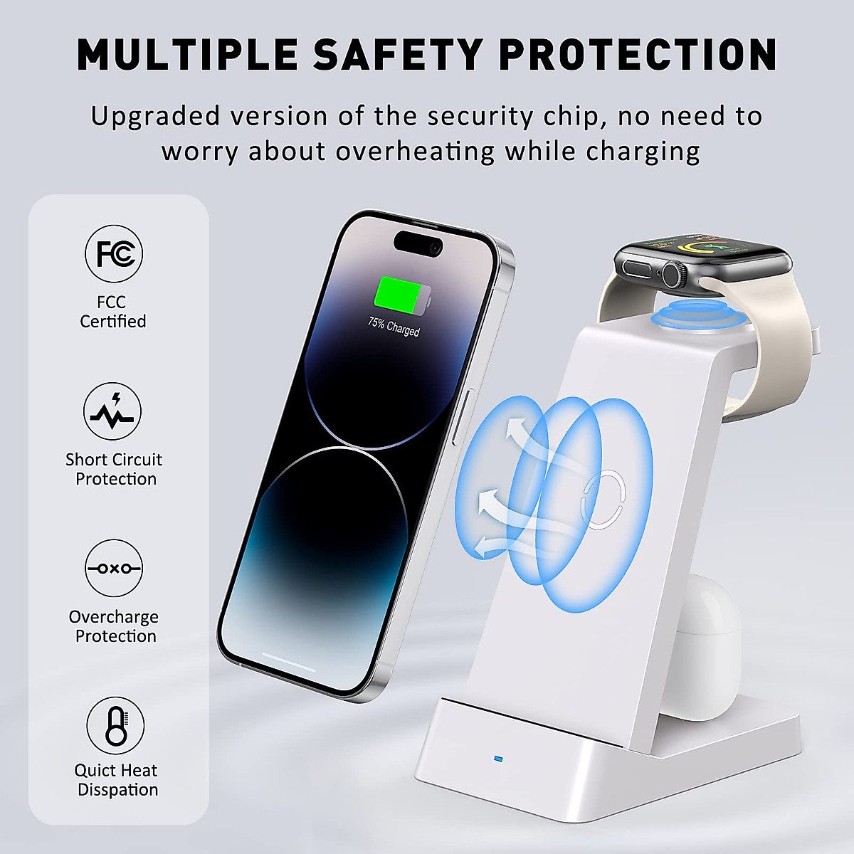 Wireless Charging Station,18W Fast Wireless Charger Compatible with iPhone 14/13/12/11/Pro/Max/SE/XS/XR/X/8 Plus/8, 3 in 1 Wireless Charging Dock Stand for Apple Watch Series & Airpods (with Adapter)