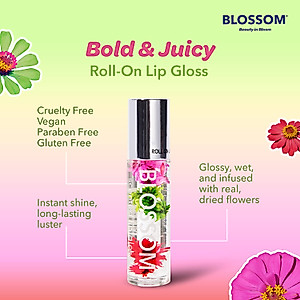 Blossom Scented Roll on Lip Gloss, Infused with Real Flowers, Made in USA, 0.40 fl oz, 2 pack, Raspberry/Watermelon
