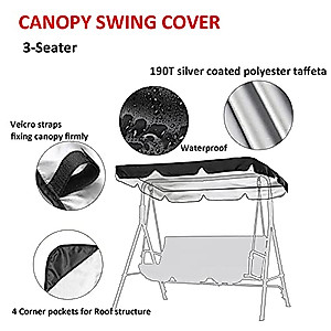 Outdoor Swing Canopy Replacement Cover & Swing Cushion Cover 3 Seater, Waterproof Garden Seater Sun Shade Porch Hammock Patio Swing Cover,Xanperex,Brown,190x132x15cm/75x52x6''…