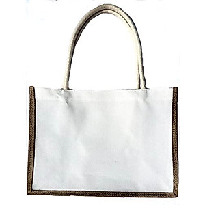 2 Jute Burlap Tote Bags with Soft Carry Handle, 1 Large Tote w/button closure and 1 Small. (Large & Small Bag)