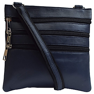 MARSHAL Ladies Genuine Leather Multi-Pocket Shoulder Bag Purse for Womens Colors!!! (Blue)