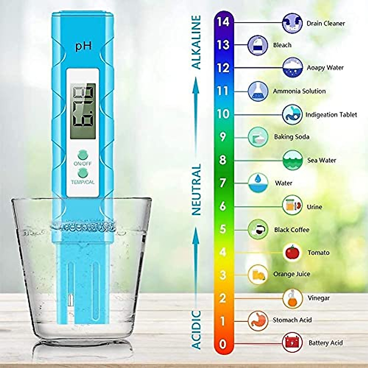 YUESFZ Precise Digital PH Meter, Professional PH Meter 0.01 PH High Precision Water Quality Tester with 0-14 PH Measurement Range, Suitable Practical Water Quality Detector
