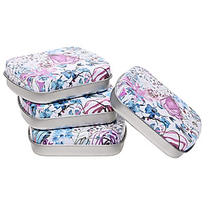 Mini Skater Small Metal Portable Storage Box, Mini Rectangle Empty Hinged Tins with Lid, Home Organizer for Drawing Pin, Pills, Candies, Earring and Jewelry Craft, 4Pcs (Floral)
