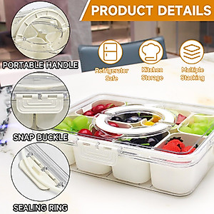 Yuroochii Divided Serving Tray with Handle - Lid & Removable Snack Box 8 Compartment Fruit Container Food Storage Snackle Lunch Organizer Fridge Platter Charcuterie Holder for Travel Candy Party Salad
