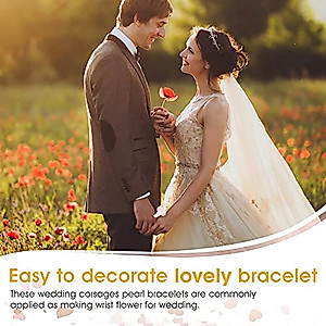 Sibba 8 Pieces Elastic Pearl Wrist Bands Lace Corsage Bracelet Wrist Corsage Bands Wedding Corsages Wristlets DIY Wrist Corsages Accessories for Wedding Festival Beach Party