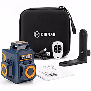CIGMAN Laser Level 360 Self-leveling, Rechargeable 3X360° Laser Level for Picture Hanging, Construction Laser, Remote Control & Magnetic Bracket,100FT Working Distance, 701SE