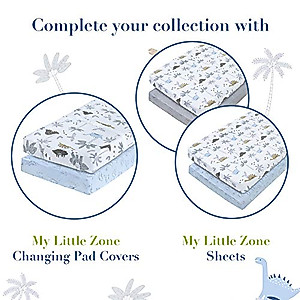 My Little Zone Dinosaur Changing Pad Cover - Cotton Changing Table Mattress Pad, Blue and White, 2 Pack