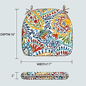 LVTXIII Indoor/Outdoor Chair Cushions Seat Cushions with Ties, Patio Chair Pads D16xW17 Inch for Patio Furniture Garden Home Office Decoration 2 Pack,Paisley Multi