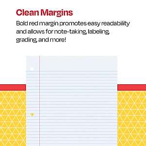 School Smart 3-Hole Punched Filler Paper w/Red Margin, 8-1/2 x 11 Inches, College Ruled, 200 Sheets, White