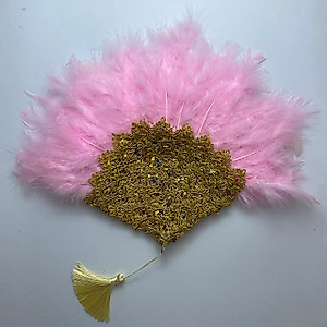 Msbfea Big Size Design African Orange Feather Fan Ladies Wedding Feather Fan for Bride Double Side Feather Nigerian Flower - 35cmx45cm Color 926