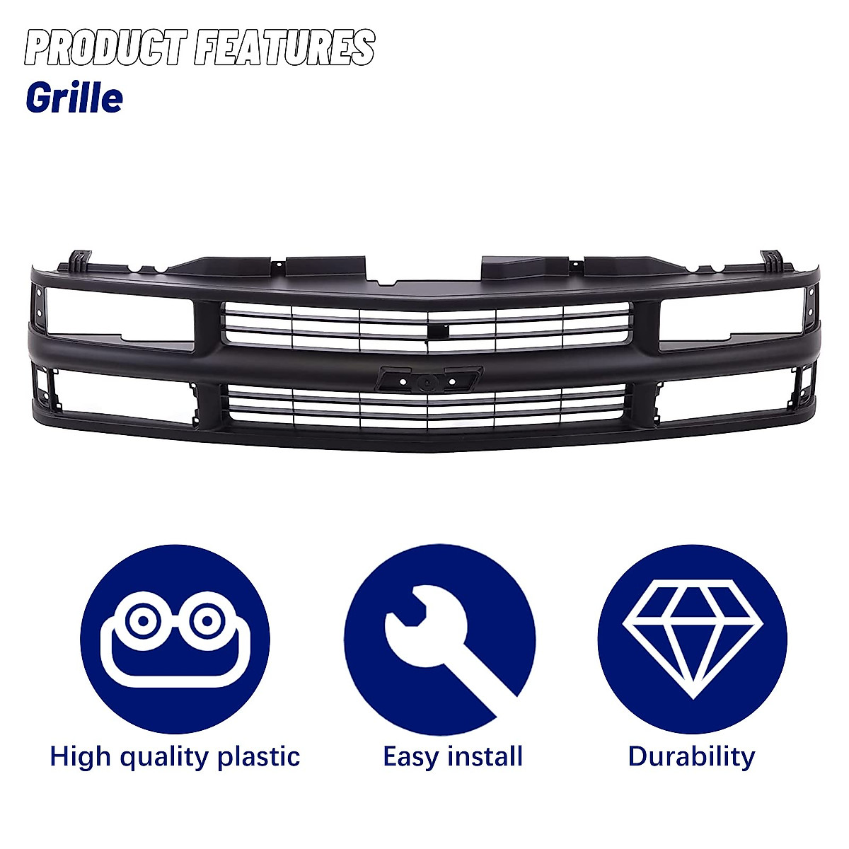 JustDrivably Replacement Parts Front Grille Grill With Black Shell Frame With Black Insert With Dual Headlight Type Compatible With Chevrolet C/K 1500 2500 3500 Full Size 1994-2000 Suburban