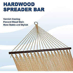 Lazy Daze 10 FT Double 2 Person Caribbean Rope Hammock, Hand Woven Polyester Hammock with Spreader Bars, Extra Large Outside Outdoor Backyard Patio Poolside Hammock, 450 LBS Capacity, Tan