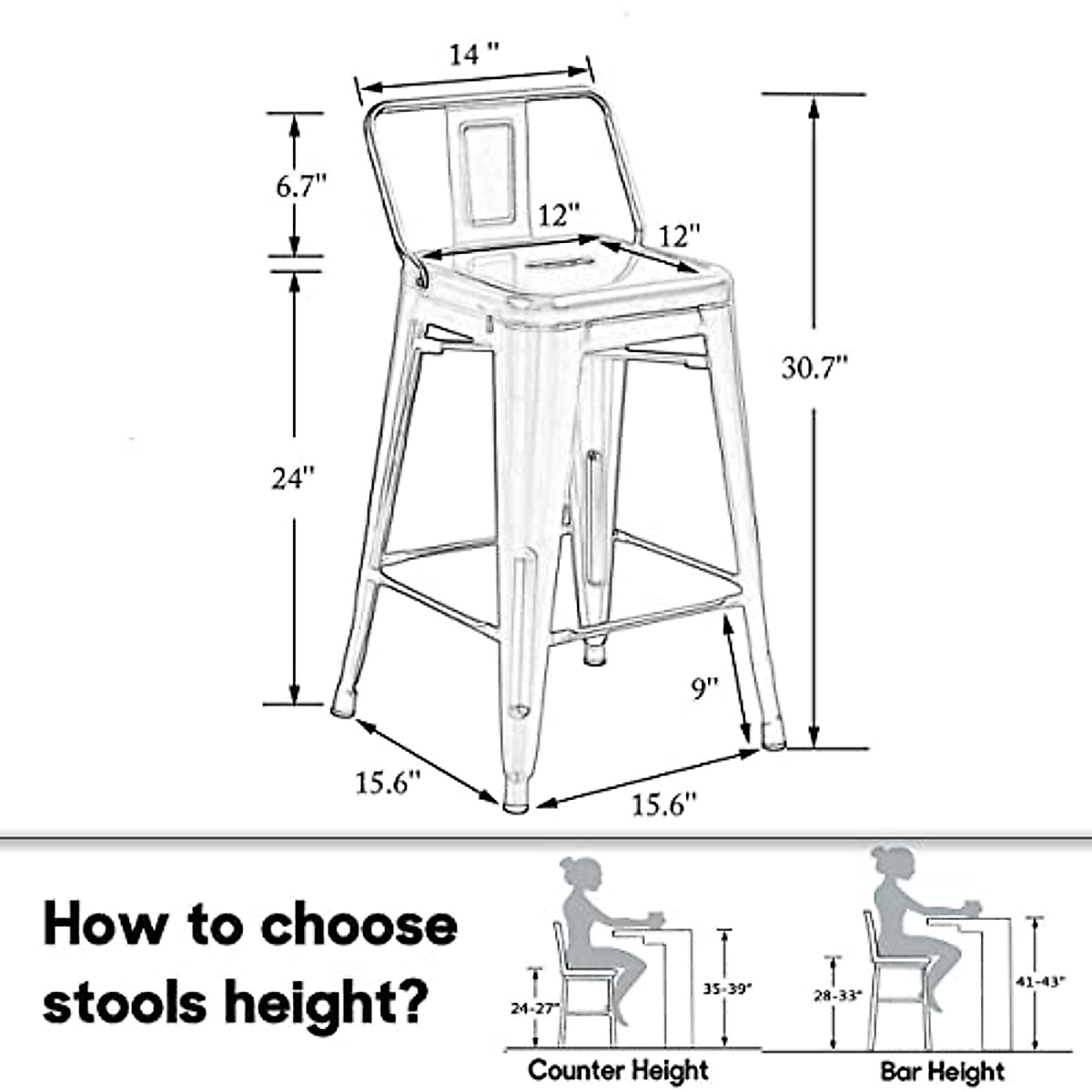 HAOBO Home Modern Industrial Metal Barstools Distressed Bar Stools Counter Height Stools [Set of 4] (24" Low Back Distressed Golden)