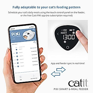 Catit PIXI Smart 6-Meal Feeder – Automatic and Customizable Feeding Schedule with App Support, White