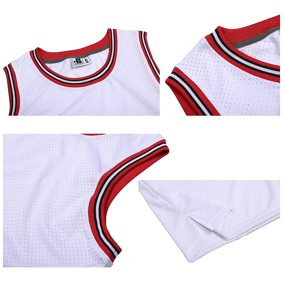 Pack of 3 Men's Basketball Jerseys Mesh 80s 90s 00s 10s Hip-Hop Shirts Classic Retro Tank Tops,Black/Red/White Jersey,Men Size Medium