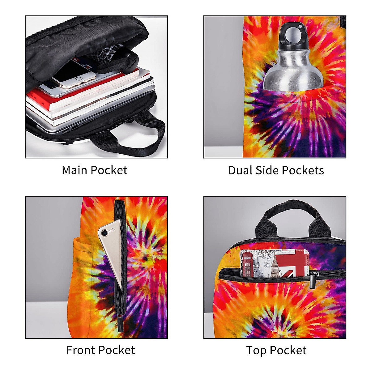 Pueple Orange Tie Dye Backpack Compact Light 14.7 Inch Travel Bag Laptop Hippie Backpack Computer Bag for Men Women