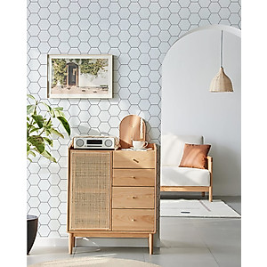 Fiula Hexagon White Wallpaper Peel and Stick Wallpaper 197” ×17.3” Removable Wallpaper Self Adhesive Wallpaper White and Grey Wallpaper Modern Wall Paper Decor Shelf Liner Vinyl Wallpaper
