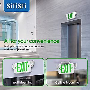 SiTiSFi Led Combo Emergency Exit Sign Light with Two Adjustable Head Lights and Backup Battery,US Standard Green Letter Commercial Emergency Exit Lighting,UL 924,120/277V (4Pack)
