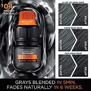 L’Oreal Paris Men Expert One Twist Mess Free Permanent Hair Color, Mens Hair Dye to Cover Grays, Easy No Mix Ammonia Free Application, Medium Brown 04, 1 Application