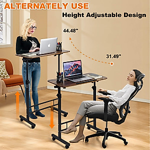 Small Standing Desk Adjustable Height,Rolling Computer Desk,Mobile Standing Desk with Wheels,Portable Stand Up Desk,Tall Computer Table,Adjustable Desktop Sit Stand Desk,Size 31.5x15.7 Inch Brownish C