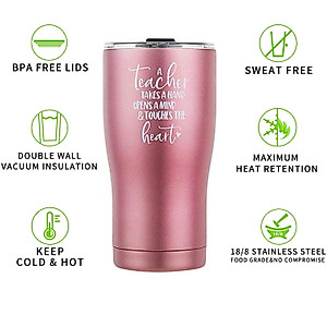 AAtlonia Teacher Gifts, Teacher Tumbler-A Teacher Takes a Hand, Opens a Mind & Touches The Heart- Teacher Mug Appreciation Gifts, Teacher Retirement Gifts for Women, Teacher Cup (Rose Gold, 20OZ)