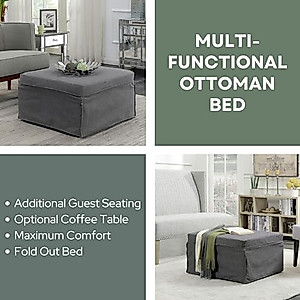 Convenience Concepts Designs4Comfort Folding Bed Ottoman, Soft Gray Fabric