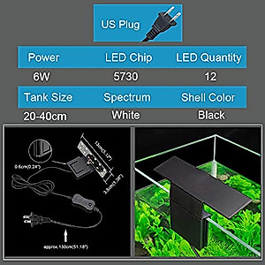 Senzeal X3 Libra Aquarium Fish Tank Light US 6W 12 LED Aquarium Planted Clip Lamp 600LM for 8-15 Inch Fish Tank White LED Lighting