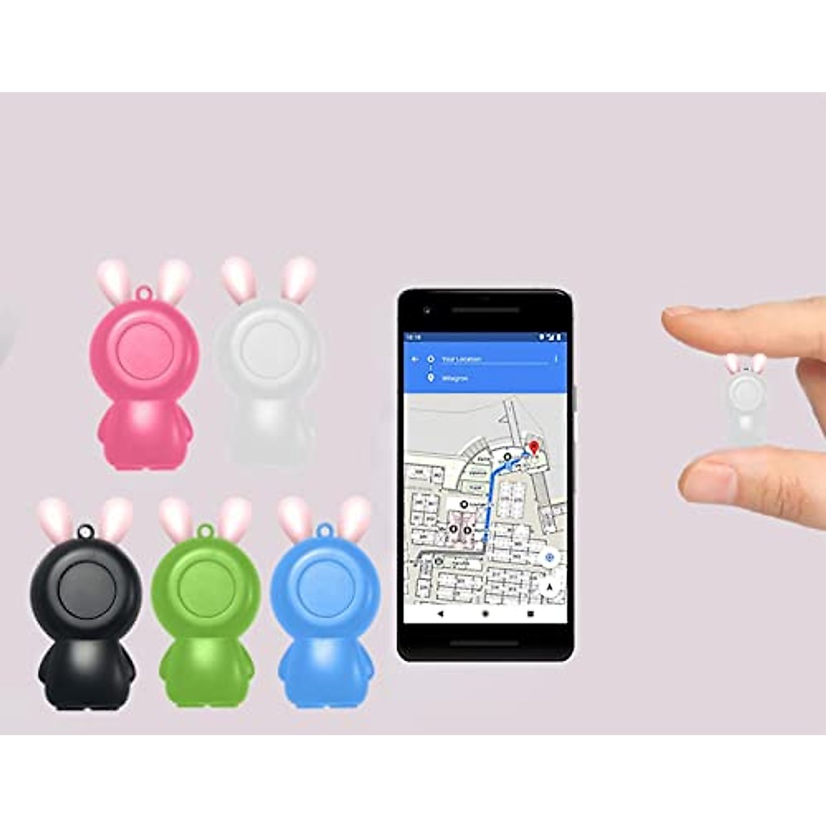Portable Rabbit-Shape Locator Mini Anti-Loss Device Waterproof Bluetooth 5.0 Mobile Tracking Bluetooth GPS Locator for Pet Keychain Bag, Black, 1PC