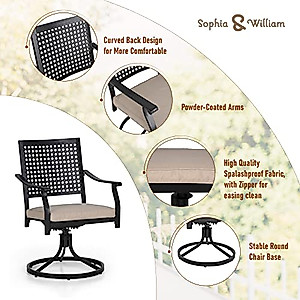 Sophia & William Patio Dining Set 9 Piece Expandable Outdoor Table Furniture Set with 8 Swivel Dining Metal Chairs and 1 Rectangular Expanding Dining Table for Garden Deck Backyard