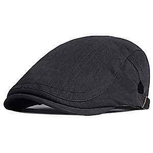 2 Pack Cotton Ivy Flat Cap Newsboy Hat Gatsby Cabbie Driving Hat for Men Black/Grey