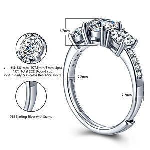 Atylyk 2 Carat 3 Stones Moissanite Adjustable Engagement Ring Wedding Promise Gold-plating 925 Sterling Silver Rings for Women