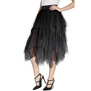Urban CoCo Women's Sheer Tutu Skirt Tulle Mesh Layered Midi Skirt (M, Series 1-Black)