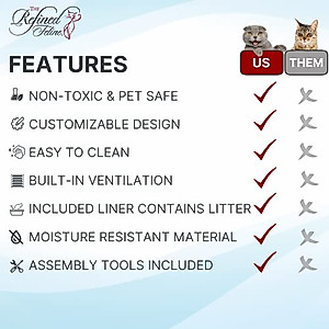 THE REFINED FELINE Cat Litter Box Enclosure Cabinet, Farmhouse, Black Espresso, Adjustable Levelers, XLarge, Hidden Litter Cat Furniture with Drawer