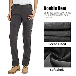 JOMLUN Women's Outdoor Hiking Pants Fleece Slim Soft Shell Snow Ski Pants Waterproof Windproof Winter