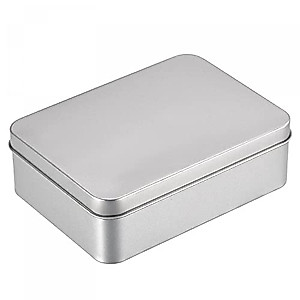 uxcell Metal Tin Box, 6pcs 4.92" x 3.54" x 1.57" Rectangular Empty Tinplate Storage Containers with Lids, Silver Tone