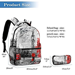 TBOUOBT Travel Backpack Set Lightweight Laptop Casual Backpack for Women Men, London Bigben Bus Landscape Retro Romantic
