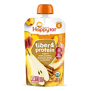 Happy Tot Organics Stage 4 Baby Food Pouches, Gluten Free, Vegan Snack, Fiber & Protein Fruit & Veggie Puree, Apples, Peaches, Pumpkin & Cinnamon, 4 Ounce (Pack of 1)