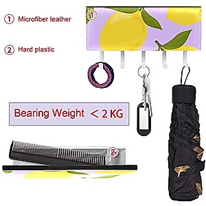 Colorful Hand Drawn Lemon Pattern Mail Holder Organizer and Key Hooks PU Front, Self Adhesive Key Rack with 5 Hooks Perfect for Entryway, Hallway，Bathroom ，Kitchen