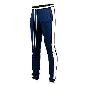 SCREENSHOTBRAND-S41700 Mens Hip Hop Premium Slim Fit Track Pants - Athletic Jogger Bottom with Side Taping-Navy-Medium