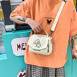 NCDUANSAN Kawaii Backpack Girl People Messenger Bag Mini Small Backpack Cute Korean INS Puppy Pattern(White)