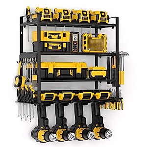 Hocookeper 4 Layer Power Tool Organizer, 4 Drill Holder Wall Mount, Heavy Duty Cordless Drill Holder Rack, Power Tools Storage Rack for Garage Organization, Workshop