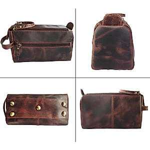 RUSTIC TOWN Leather Toiletry Bag for Men - Hygiene Organizer Travel Dopp Kit (Walnut Brown)