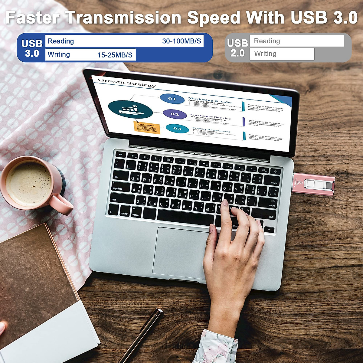 USB 3.0 Flash Drive, V-Star Photo Stick 128GB for Photos, Photostick Thumb Drive Compatible with Phone/iPad/iOS/Android/Mac/PC (Pink 1)