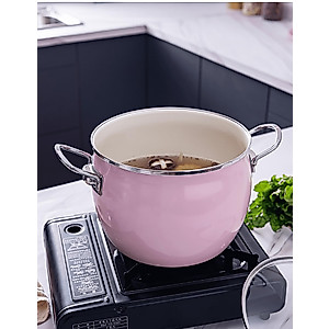GFHVDC Pasta Pot Nonstick Cookware Enamel Stock Pot with Lid Large Cooking Pot Flat Bottom Stew Pot for Soup, Stew, Canning Induction Pasta Pot, for Stove Non Stick Soup Pot,Pink